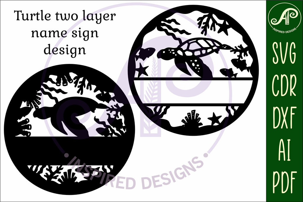 Turtle two layer name sign svg laser cut template - So Fontsy