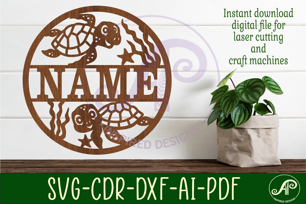 Turtles name sign svg laser cut template - So Fontsy