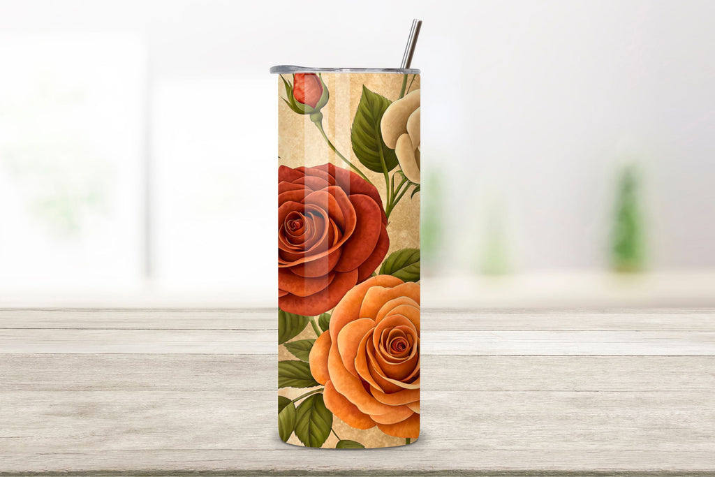 Tuscan Sun Rose Seamless Tumbler Wrap, Warm Terracotta and Olive Roses ...