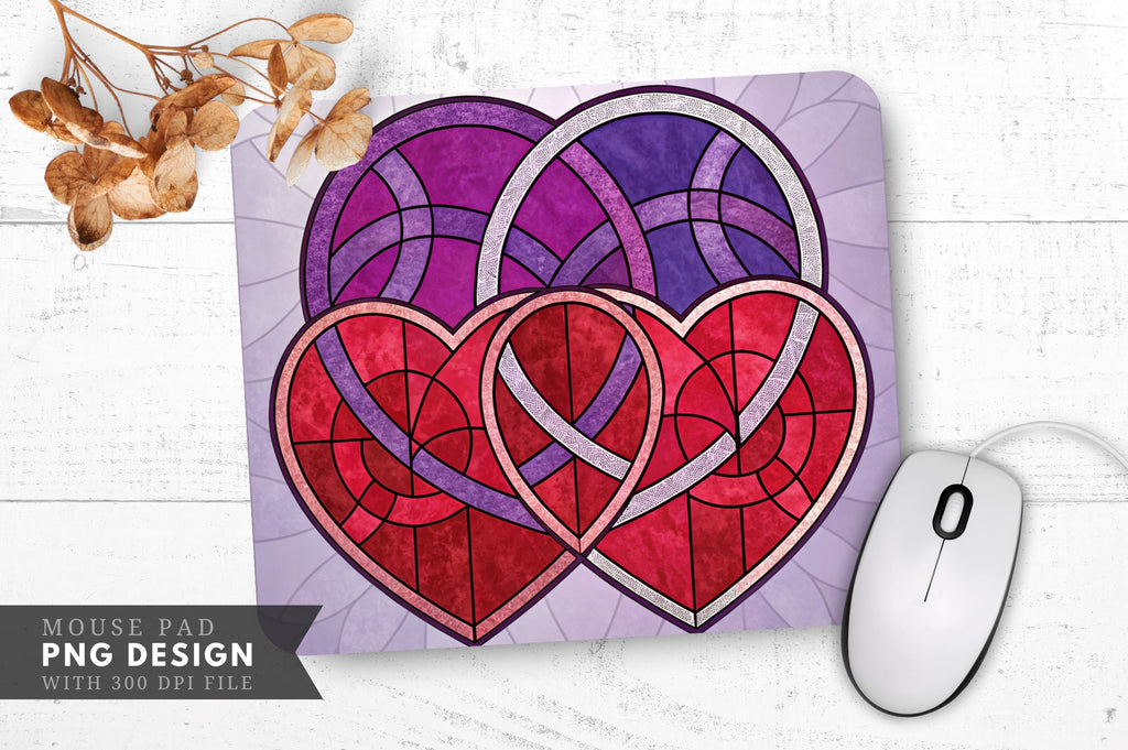 Two Hearts Merging in Stained Glass Mouse Pad PNG Design - So Fontsy