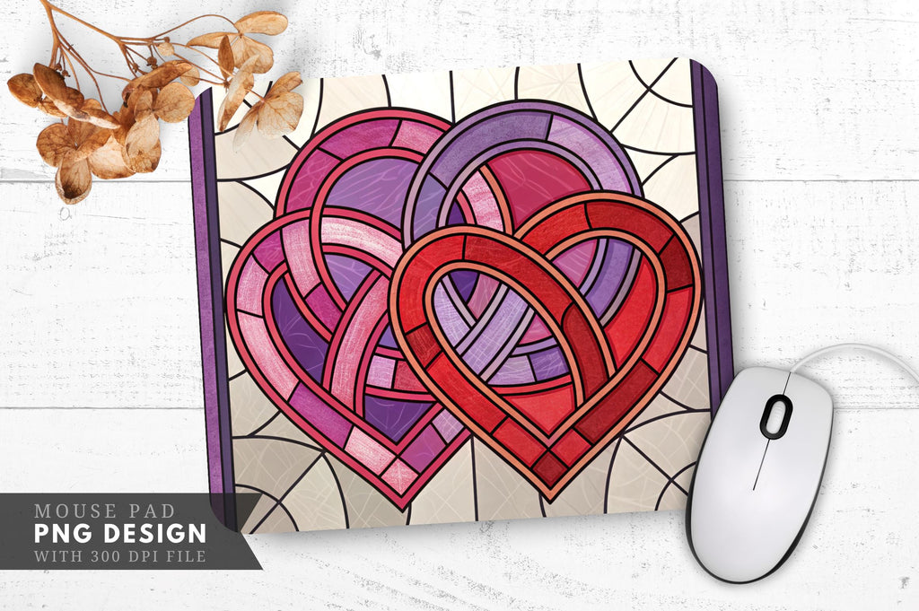 Two Hearts Merging in Stained Glass Mouse Pad PNG Design - So Fontsy