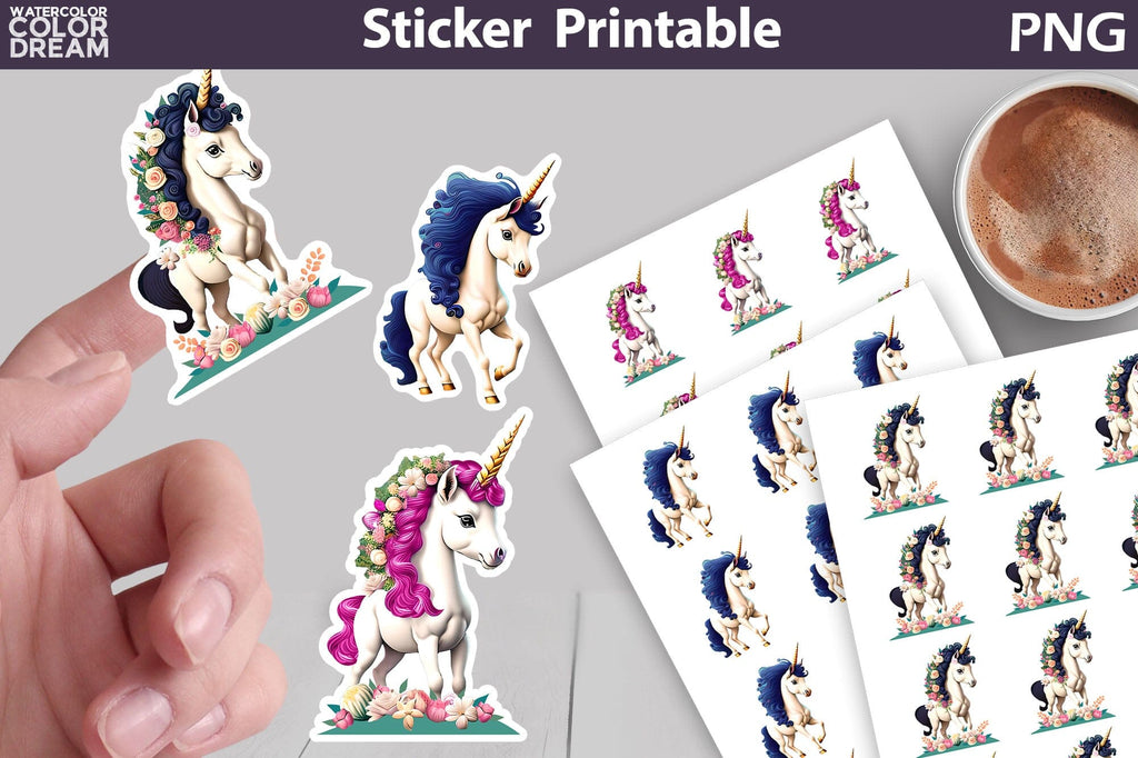 Unicorn Flowers Sticker | | Cute Unicorn Sticker Printable - So Fontsy