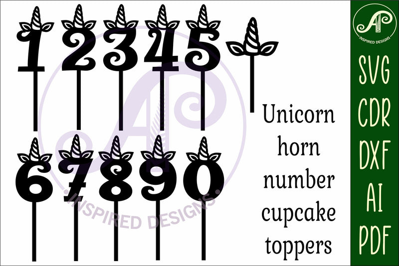 Unicorn horn cupcake toppers, 11 designs SVG laser cut - So Fontsy