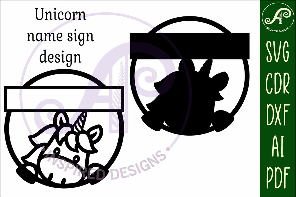 Unicorn peeking name sign svg laser cut template - So Fontsy