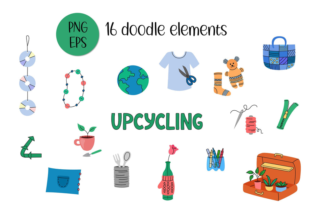 Upcycling Clipart | PNG Doodle Clip Art Elements | Eco Upcycle Ideas ...