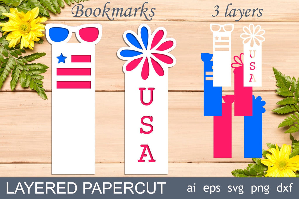 USA flag bookmark svg, Patriotic bookmarks layered papercut - So Fontsy
