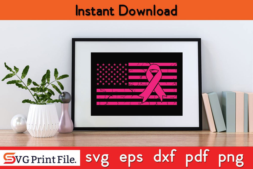 USA Flag Breast Cancer Awareness SVG PNG Craft File - So Fontsy