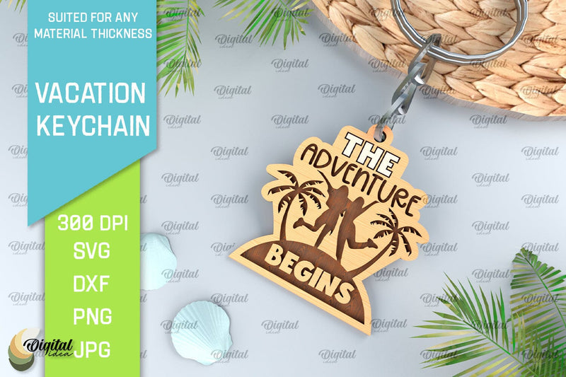 Vacation Keychain Laser Cut. Adventure Keychain SVG - So Fontsy