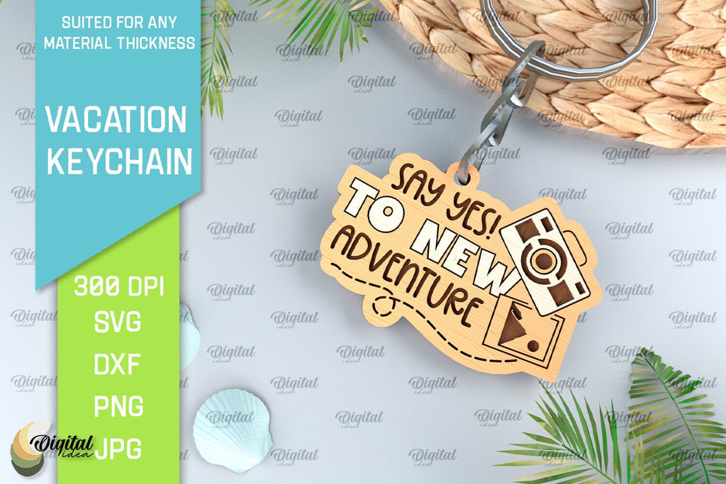 Vacation Keychain Laser Cut. Adventure Keychain SVG - So Fontsy