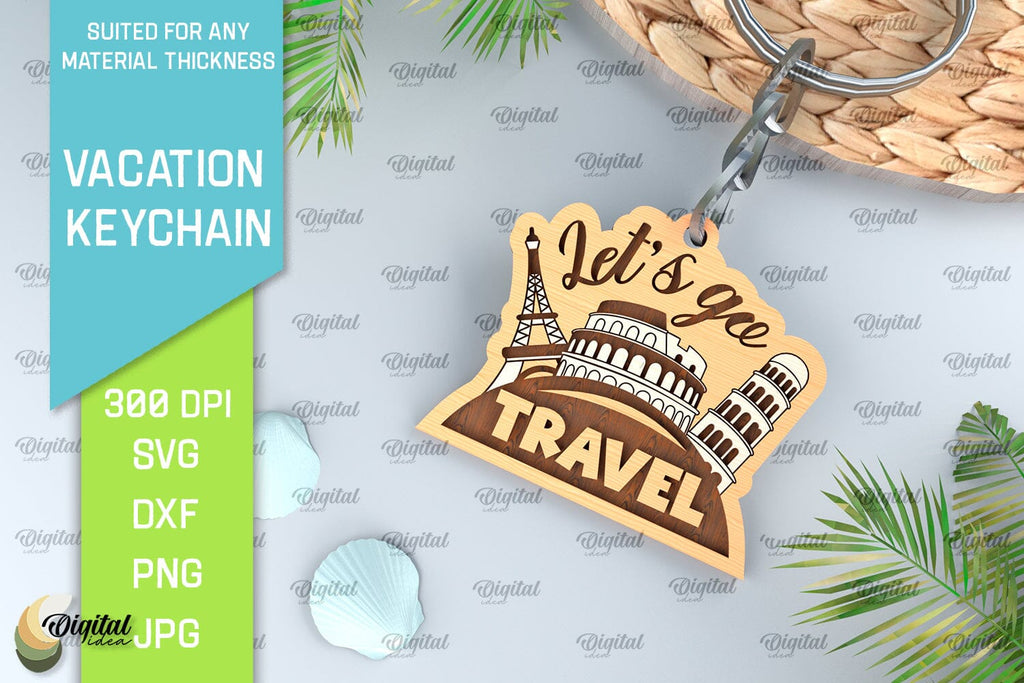 Vacation Keychain Laser Cut. Adventure Keychain SVG - So Fontsy