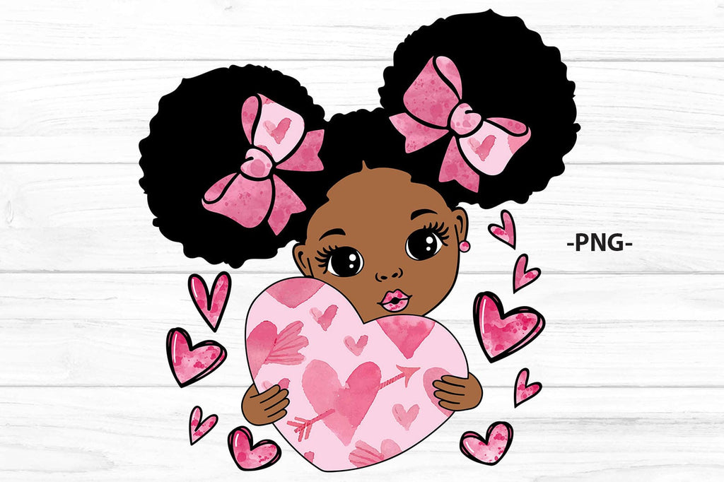 Valentine Afro Girl Clipart with Pink Heart and Arrows in High Quality ...