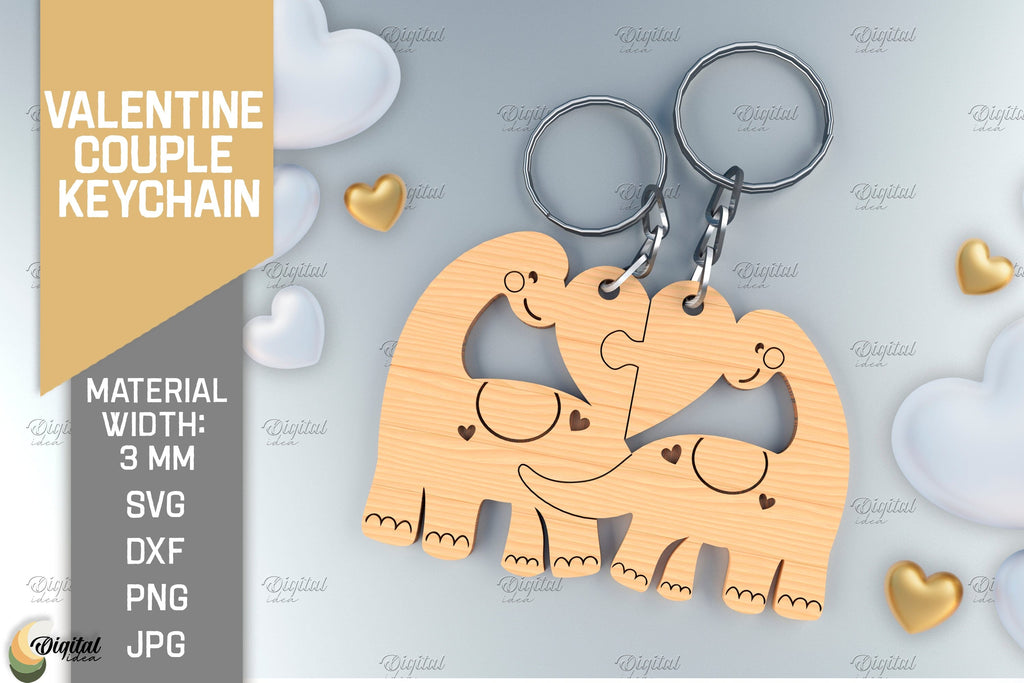 Valentine Couple Keychain. Dino Keychain Laser Cut - So Fontsy