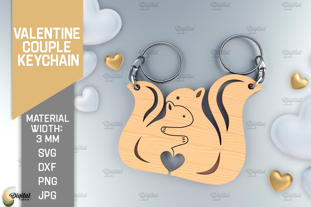Valentine Couple Keychain. Squirrel Keychain Laser Cut - So Fontsy