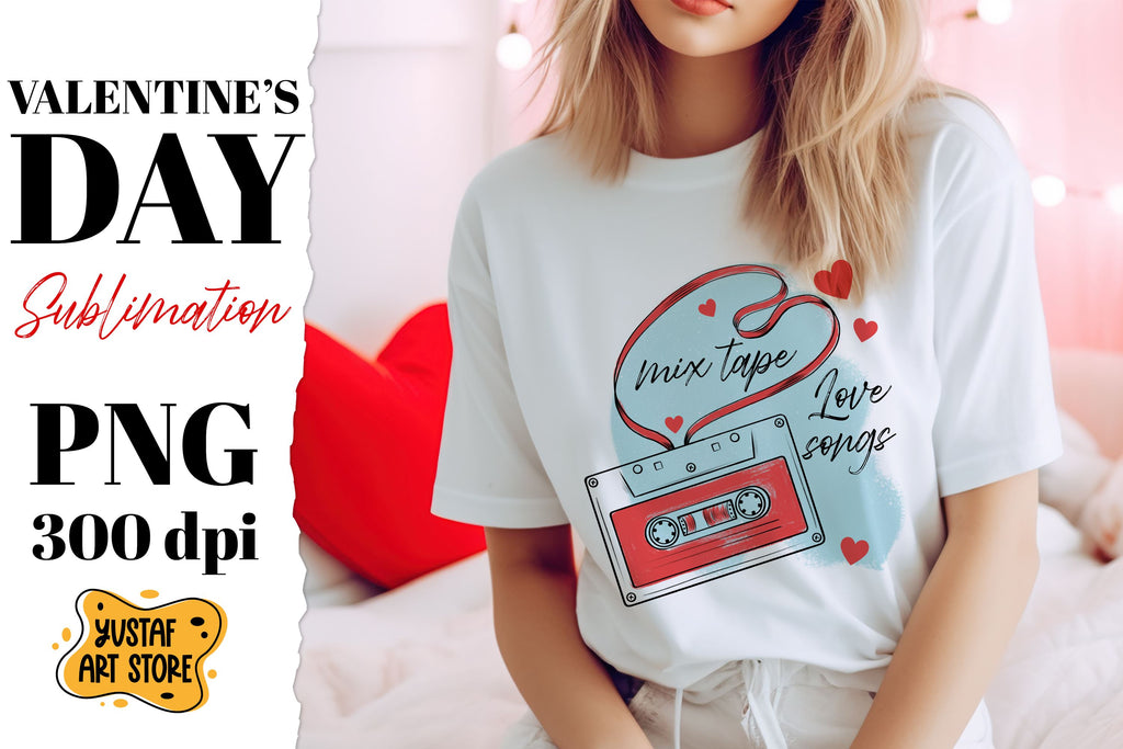Valentine Day sublimation.Mix tape love songs audio cassette - So Fontsy