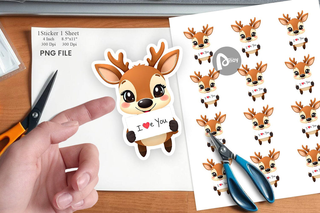 Valentine Deer Cartoon Sticker - So Fontsy