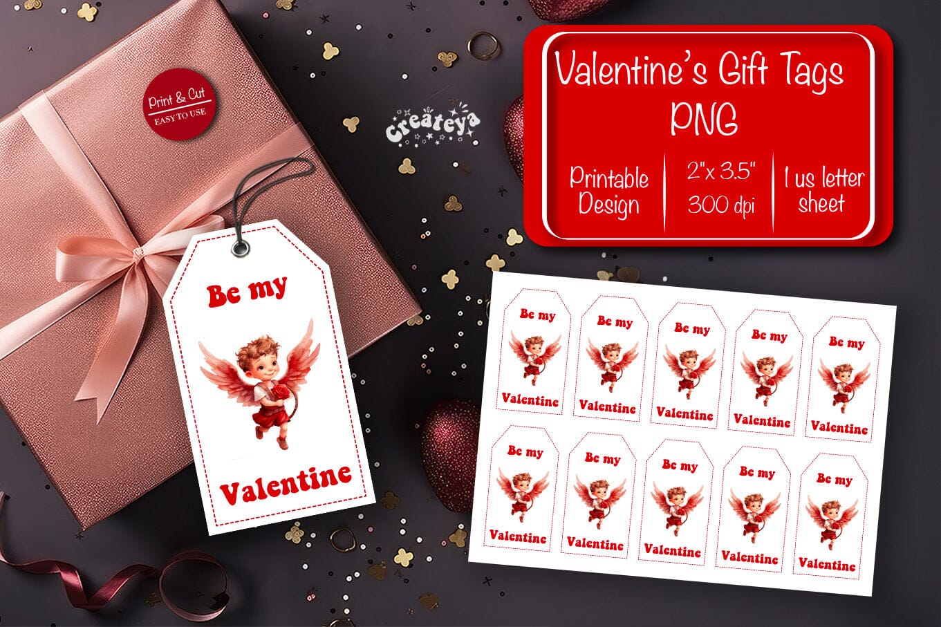 Valentine gift tag printable template Be my Valentine Baby Angels tag ...