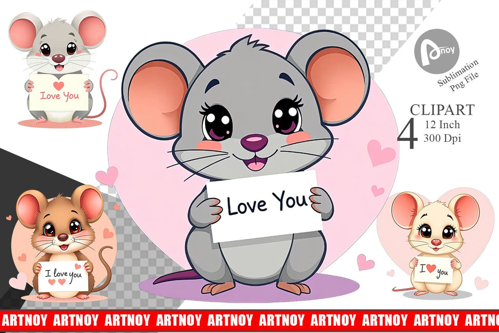 Valentine Mouse Cartoon Clipart - So Fontsy