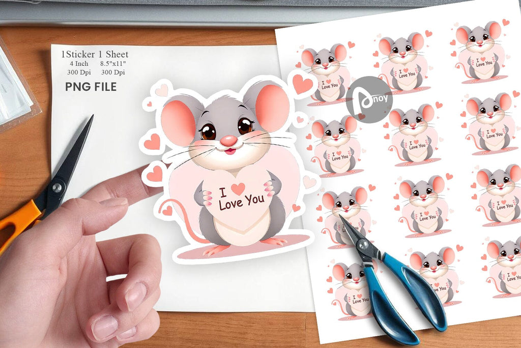 Valentine Mouse Cartoon Sticker - So Fontsy