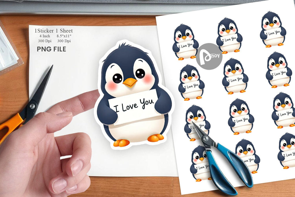 Valentine Penguin Cartoon Sticker - So Fontsy