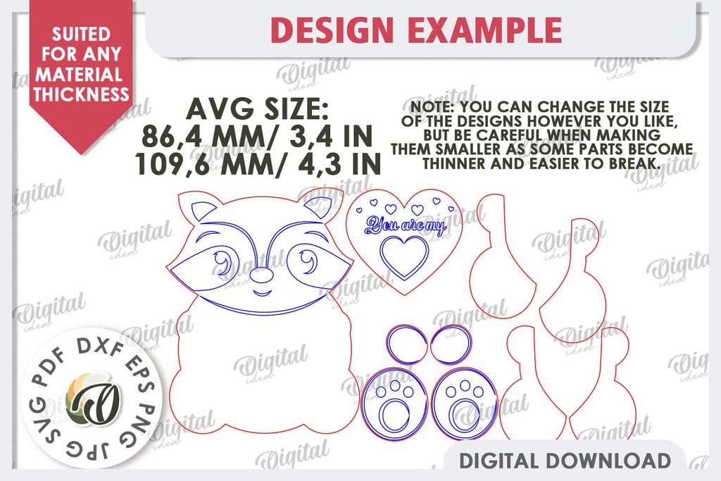 Valentine Raccoon with Heart Laser Cut. Cute Animals SVG - So Fontsy