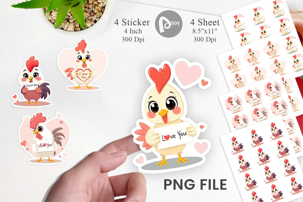 Valentine Rooster Cartoon Sticker - So Fontsy