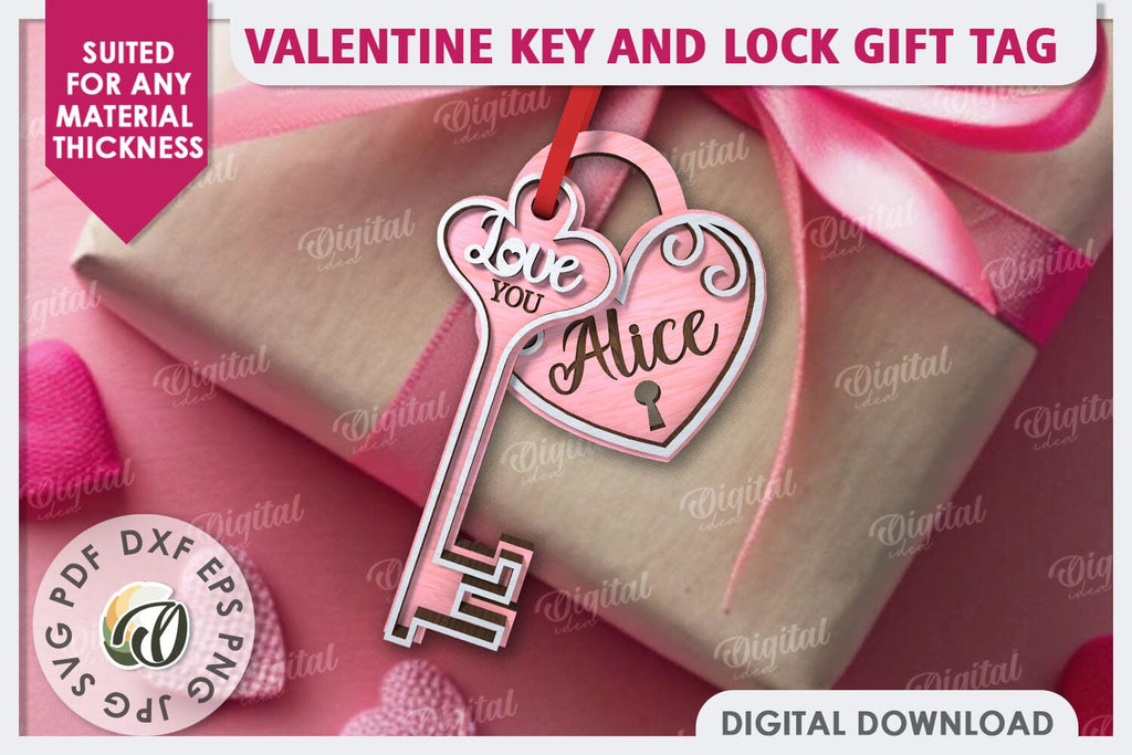 Valentine Tag Lock and Key Laser Cut. Valentine Keychain SVG - So Fontsy