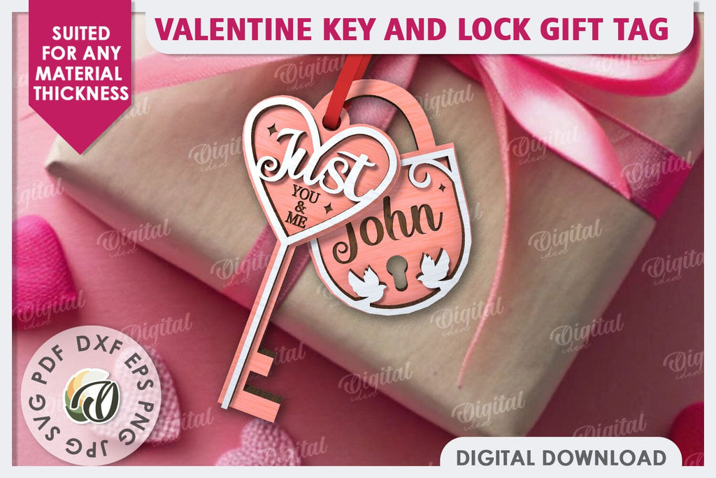 Valentine Tag Lock and Key Laser Cut. Valentine Keychain SVG - So Fontsy