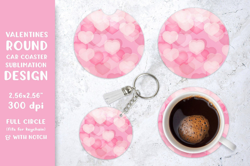 Valentines car coaster sublimation. Pink heart round coaster - So Fontsy
