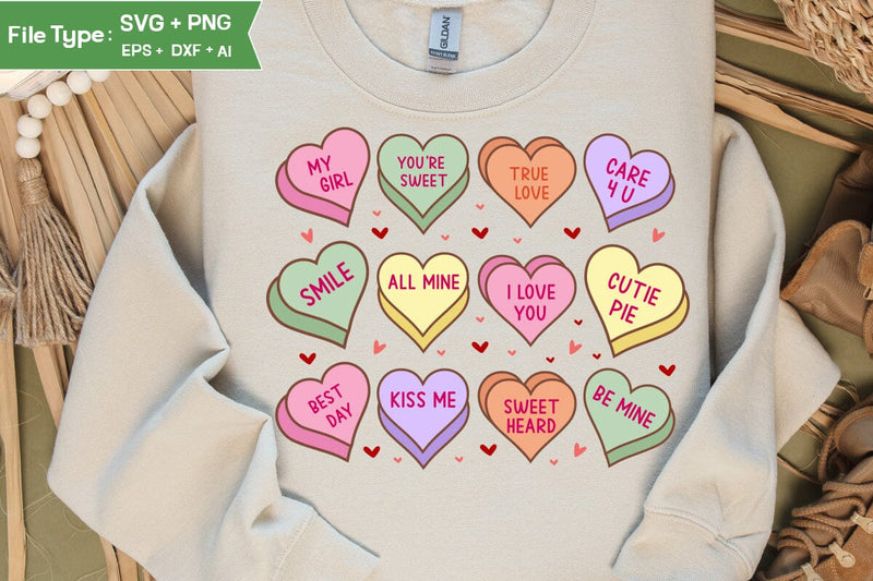 Valentine's Day Candy Hearts, Candy Hearts SVG, - So Fontsy