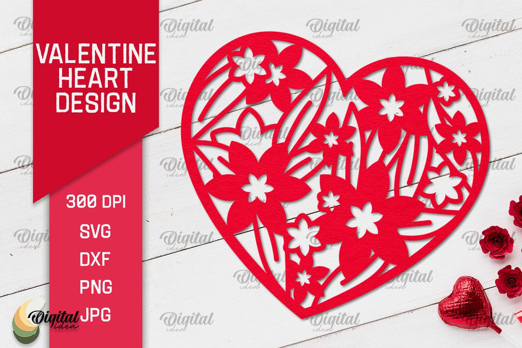 Valentine's Day Heart Paper Cut. Valentine Heart Laser Cut - So Fontsy