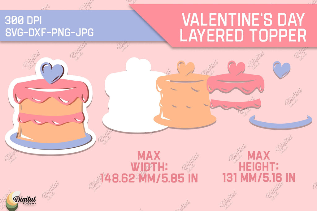 Valentine's Day layered toppers Bundle. Cake Toppers Paper Cut - So Fontsy
