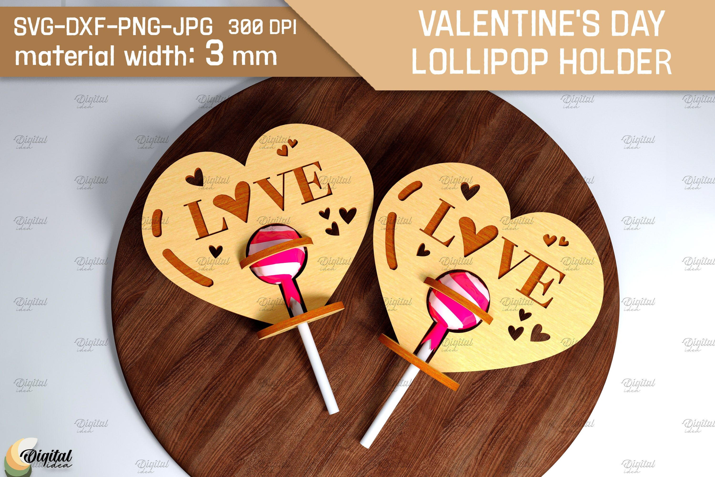 Valentine's Day Lollipop Holder. 3D Heart Laser Cut - So Fontsy