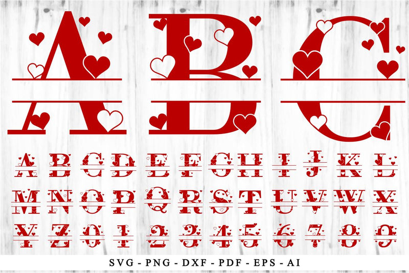 Valentines Day Love Heart Split Monogram Letters, Valentine Split Font ...