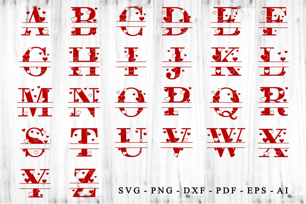 Valentines Day Love Heart Split Monogram Letters, Valentine Split Font ...