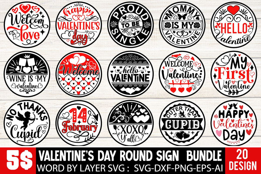 Valentine's Day round Sign SVG Bundle ,Round Sign SVG ,Happy Valentine ...