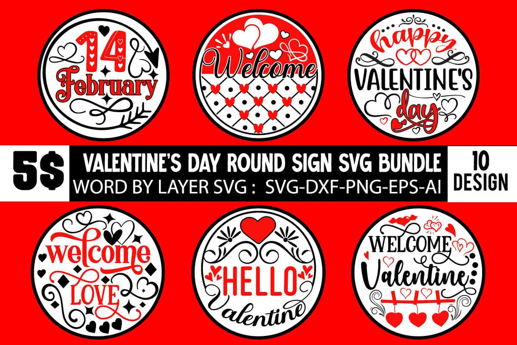 Valentine's Day round Sign SVG Bundle ,Round Sign SVG ,Happy Valentine ...