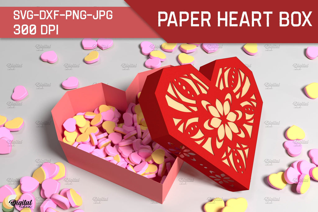 Valentines Day SVG. 3D Paper Heart Box - So Fontsy
