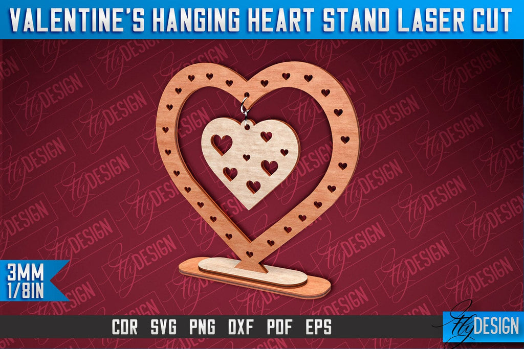Valentine’s Hanging Heart Stand Laser Cut SVG Design - So Fontsy