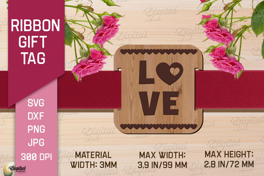 Valentine's Ribbon Gift Tag. Laser Cut Tag SVG - So Fontsy