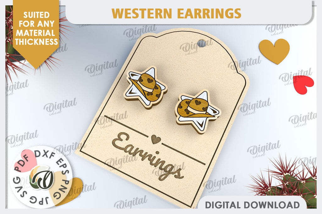Valentine's Western Earrings Laser Cut. Cowboy Earrings SVG - So Fontsy