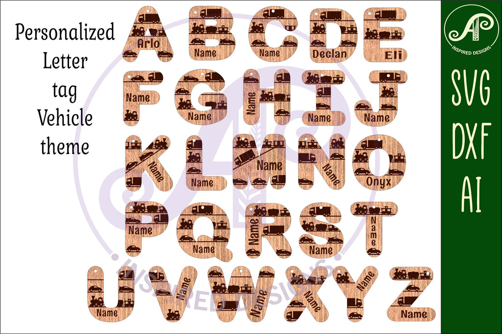 Vehicle theme tag letter designs keychain DIGITAL SVG - So Fontsy