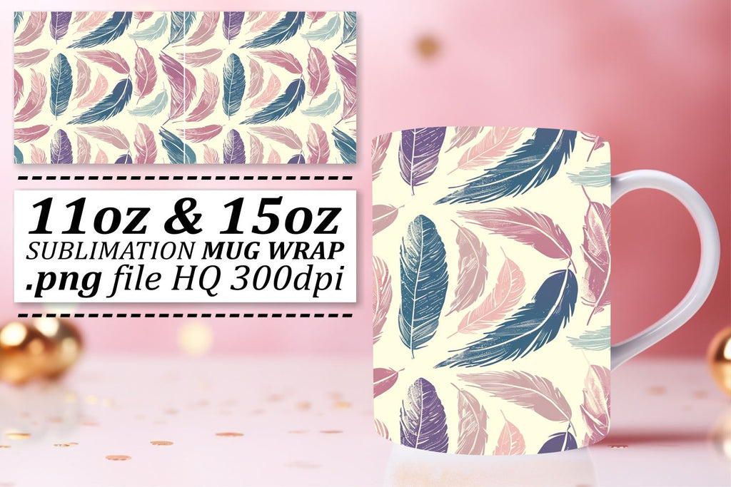 Vibrant Colorful Feather Mug Wrap: Sublimation Delightful Designs - So ...