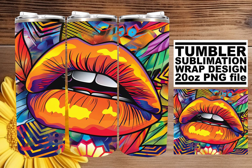 Vibrant Colorful Lips Wrap – 20oz Sublimation Design for Tumblers - So ...