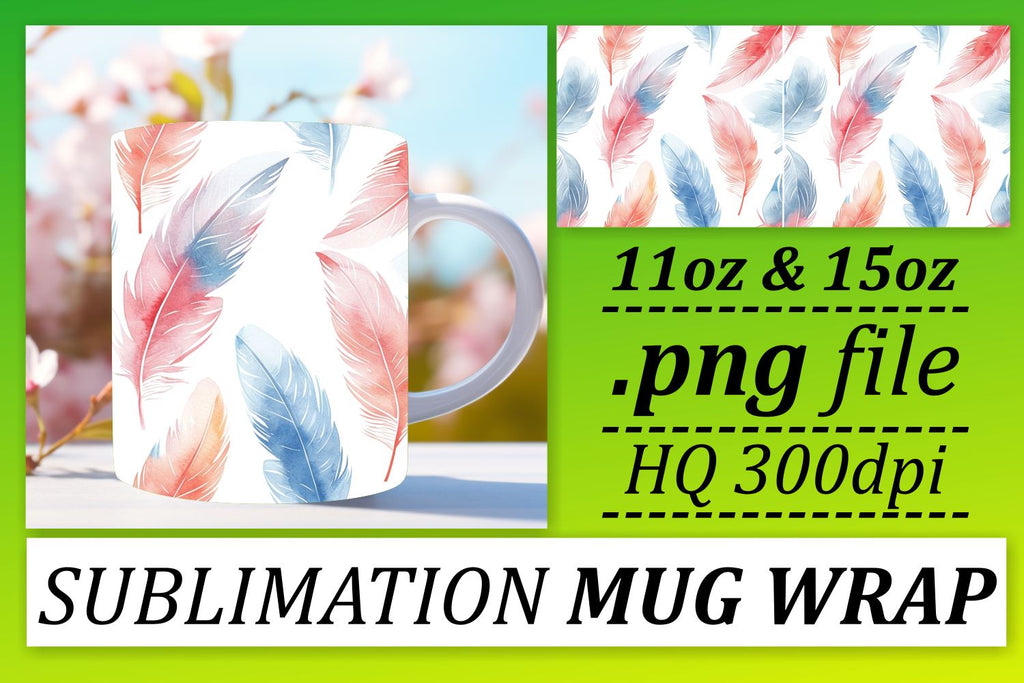 Vibrant Feather Pattern Mug Sublimation: 11oz 15oz Playful Edition - So ...