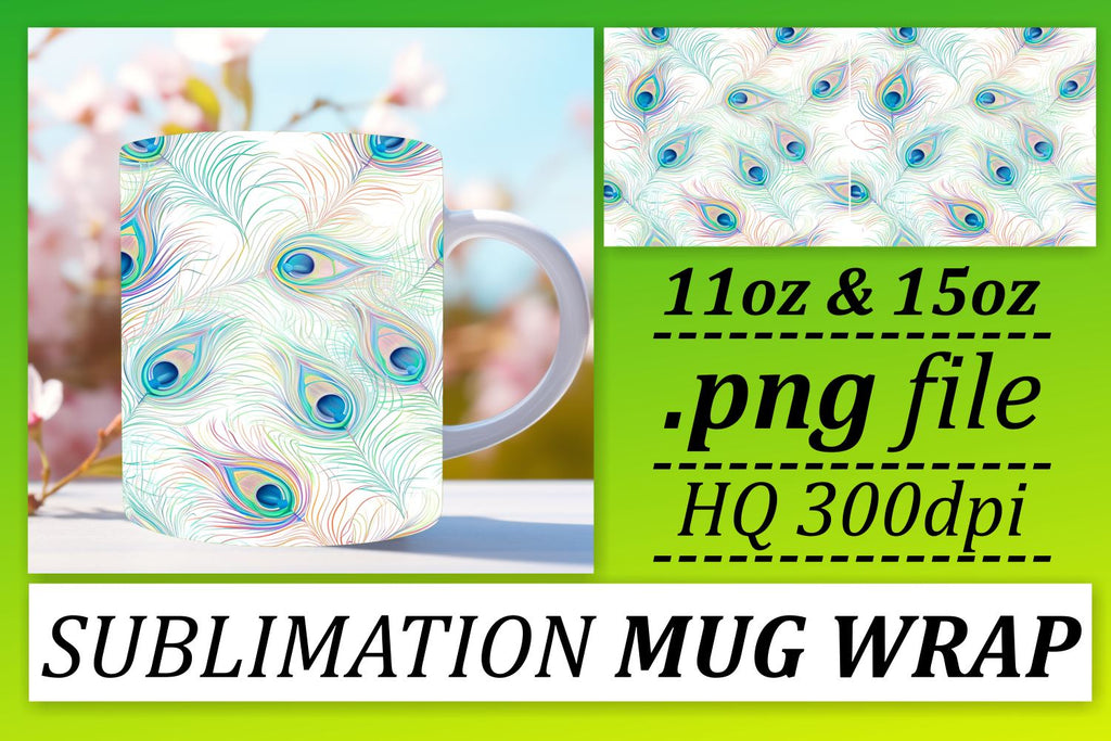 Vibrant Feather Pattern Mug Wrap: Sublimation Chic Fun - So Fontsy