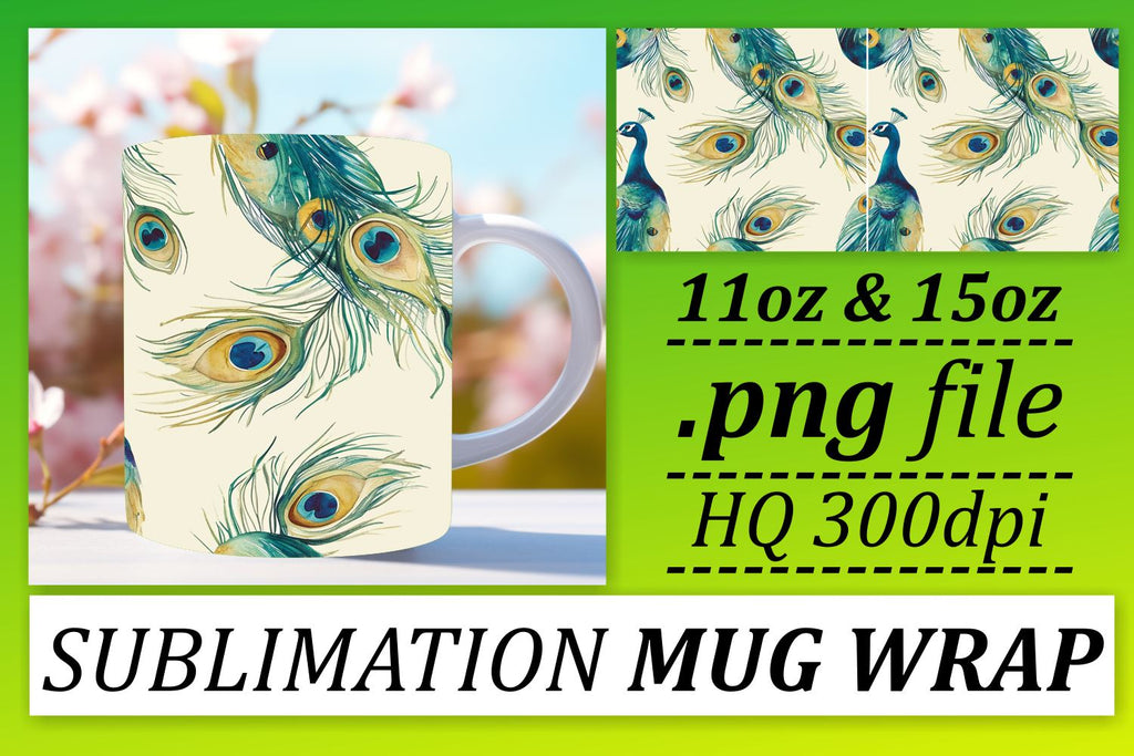 Vibrant Feather Pattern Mug Wrap: Sublimation Whimsy 11oz 15oz - So Fontsy