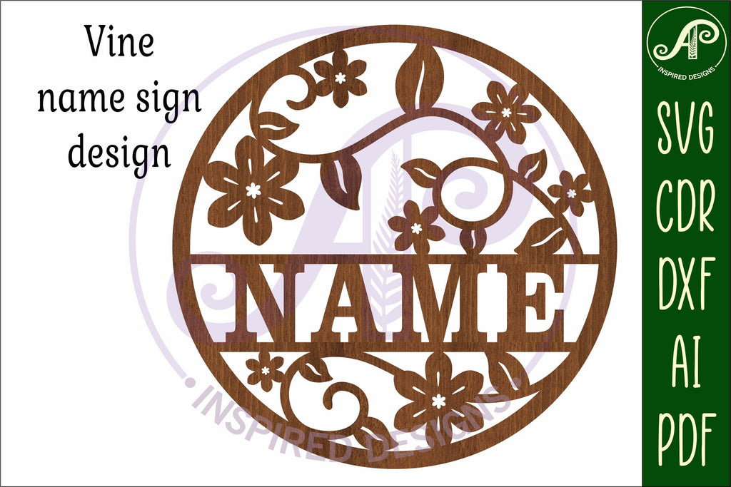 Vine flowers name sign svg laser - So Fontsy