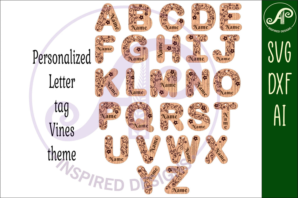 Vine theme tag letter designs keychain DIGITAL SVG - So Fontsy