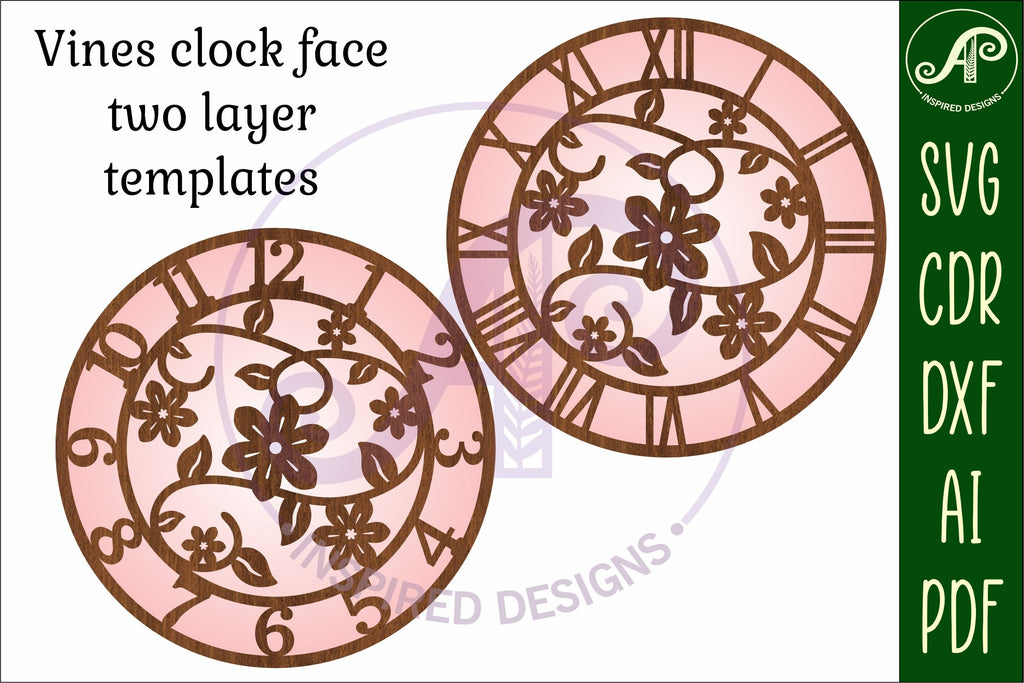 Vines floral clock laser cut files, SVG file - So Fontsy