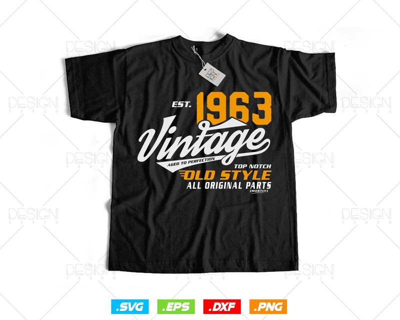 Vintage 61st Birthday Svg Png, Est 1963, Aged to Perfection Svg, Mostly ...